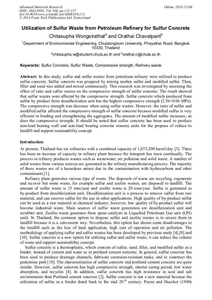 Utilization of Sulfur Waste from Petroleum Refinery for Sulfur Concrete ...