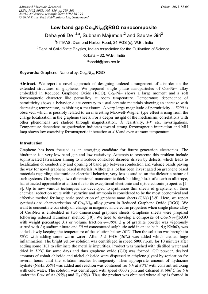 Low Band Gap Co80Ni20@RGO Nanocomposite | Scientific.Net