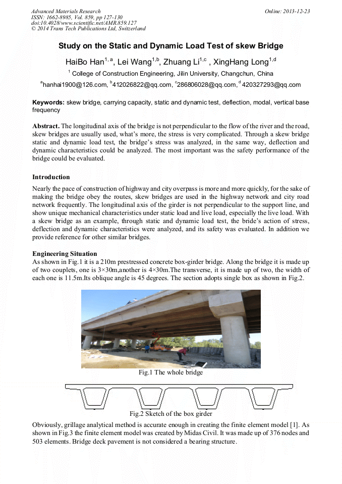 Study on the Static and Dynamic Load Test of Skew Bridge | Scientific.Net