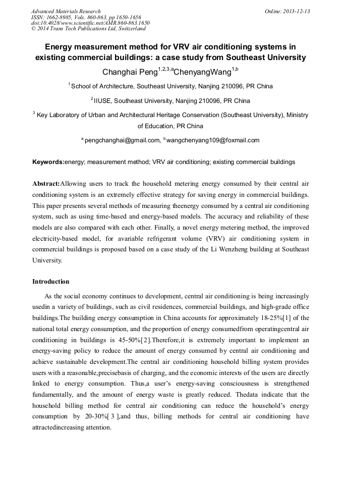 Energy Measurement Method for VRV Air Conditioning Systems in Existing ...