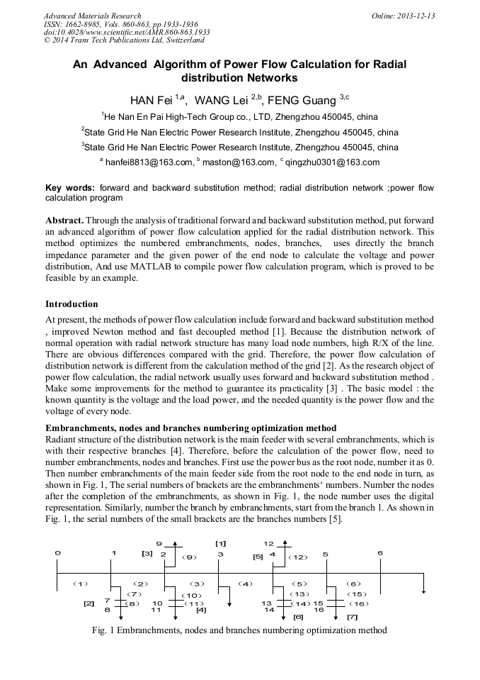 An Advanced Algorithm of Power Flow Calculation for Radial Distribution Networks | Scientific.Net