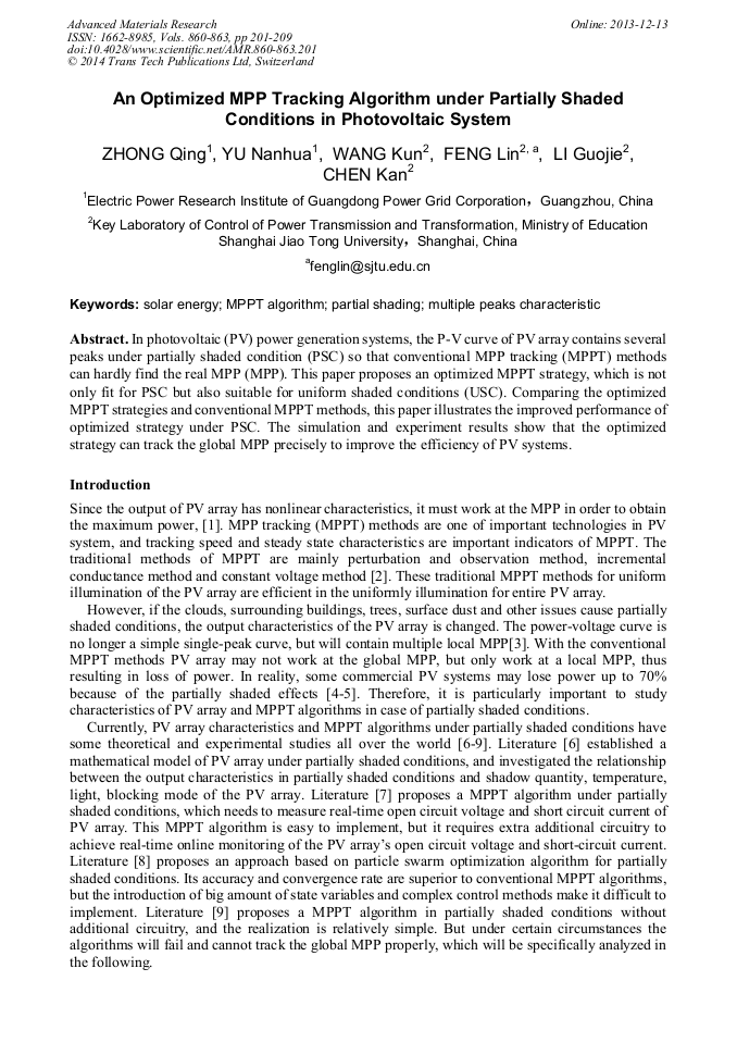 An Optimized MPP Tracking Algorithm under Partially Shaded Conditions ...