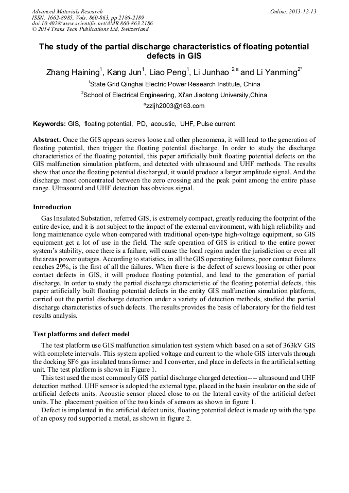 The Study of the Partial Discharge Characteristics of Floating ...