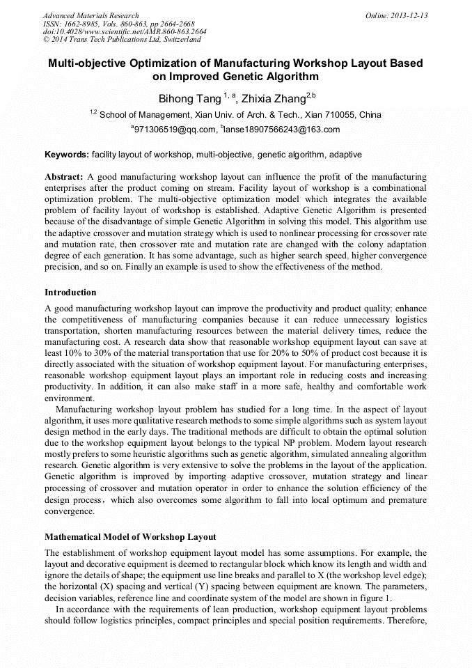 Multi-Objective Optimization of Manufacturing Workshop Layout Based on Improved Genetic ...