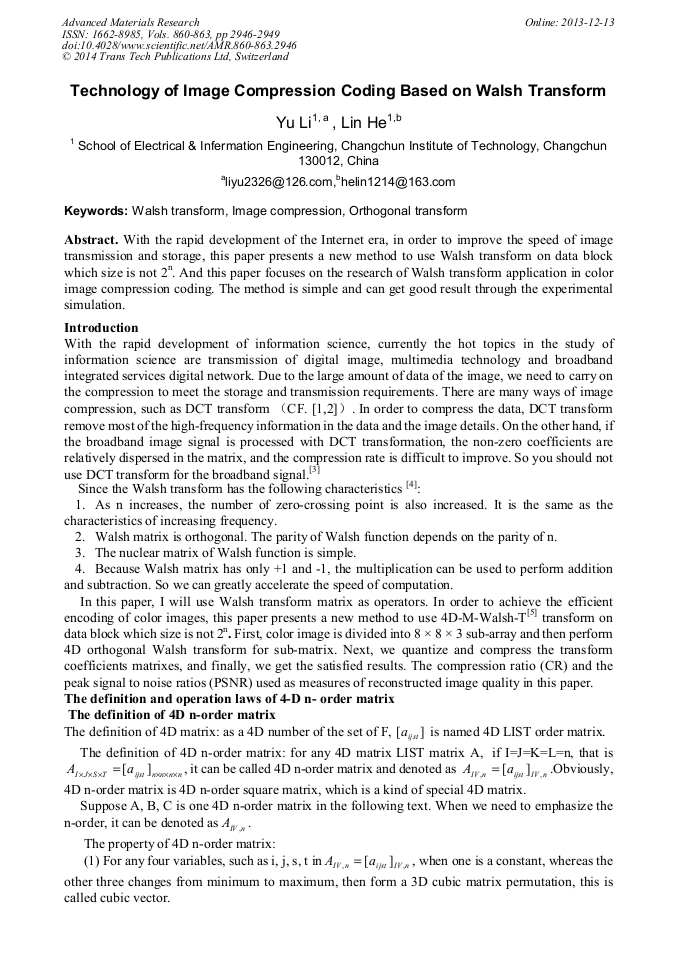 Technology of Image Compression Coding Based on Walsh Transform | Scientific.Net