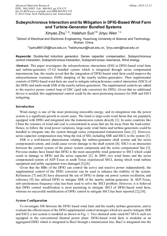Subsynchronous Interaction And Its Mitigation In Dfig Based Wind Farm And Turbine Generator