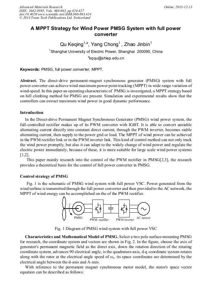A MPPT Strategy for Wind Power PMSG System with Full Power Converter ...