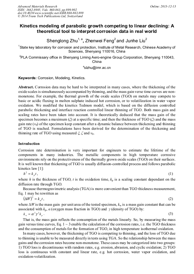 Kinetics Modeling of Parabolic Growth Competing to Linear Declining: A ...