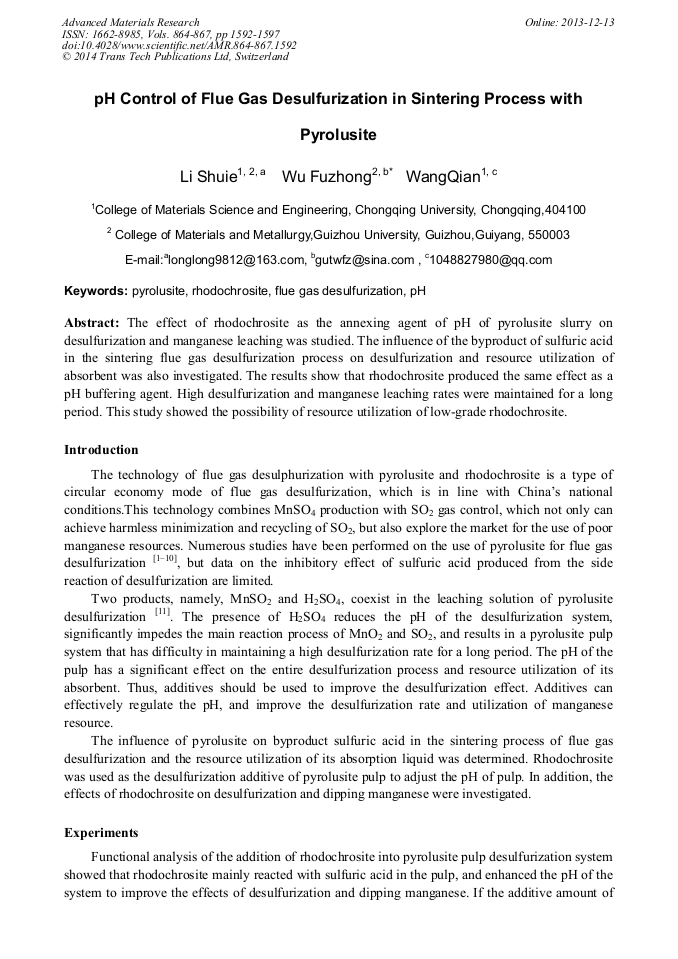 pH Control of Flue Gas Desulfurization in Sintering Process with ...