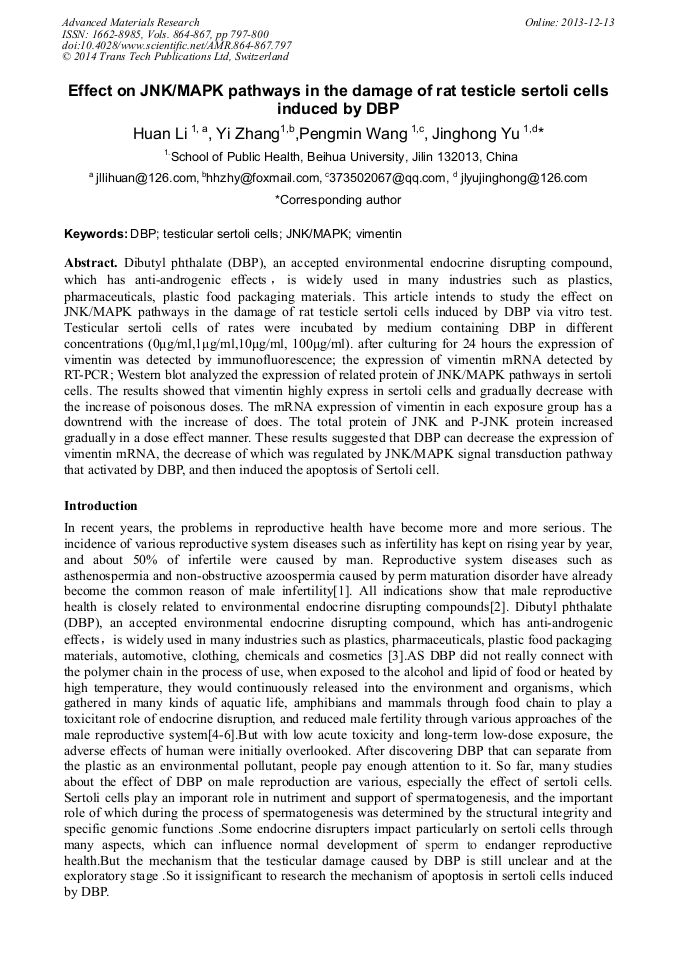 Effect on JNK/MAPK Pathways in the Damage of Rat Testicle Sertoli Cells ...