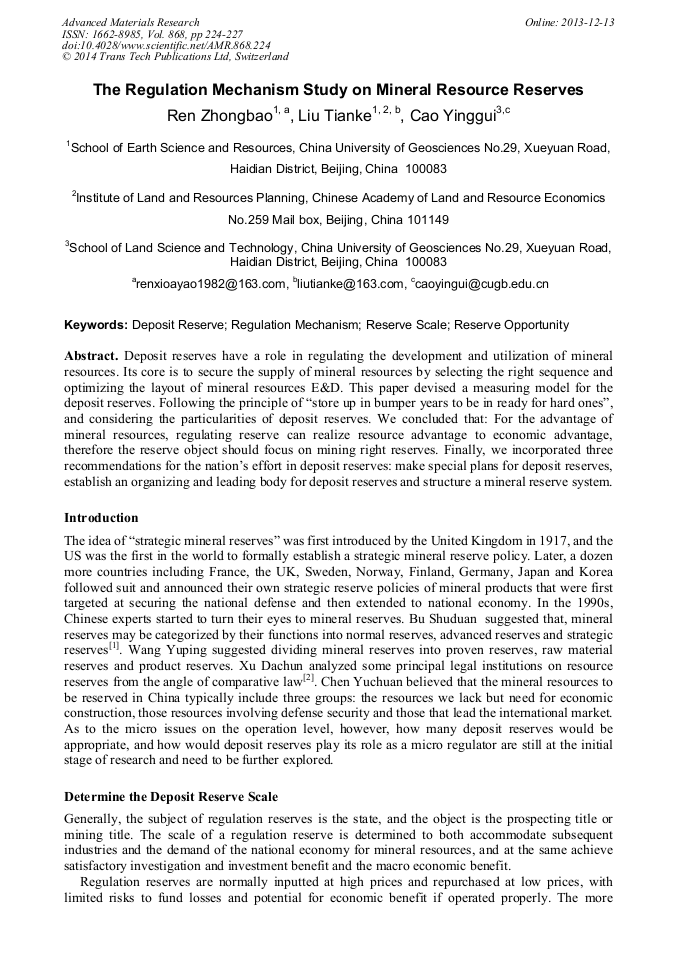 The Regulation Mechanism Study on Mineral Resource Reserves ...
