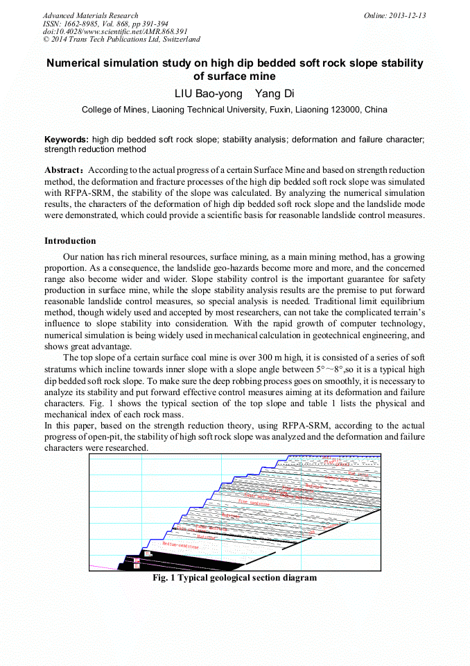 Numerical Simulation Study on High Dip Bedded Soft Rock Slope Stability ...