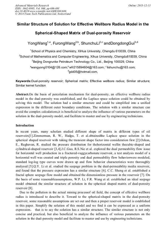 Similar Structure of Solution for Effective Wellbore Radius Model in ...