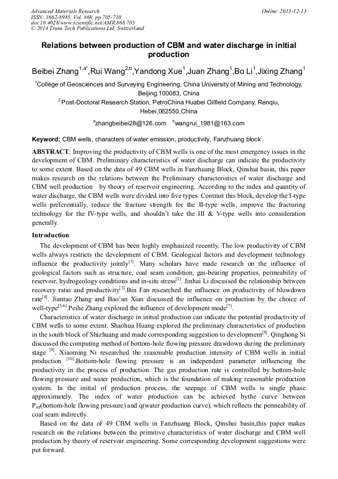 Relations between Production of CBM and Water Discharge in Initial ...