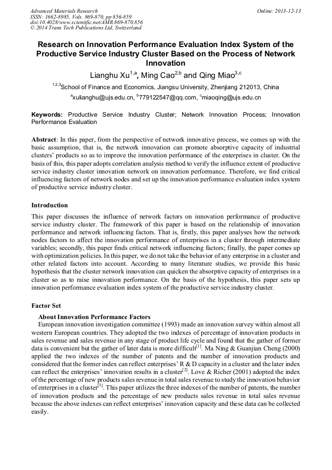 Research on Innovation Performance Evaluation Index System of the ...