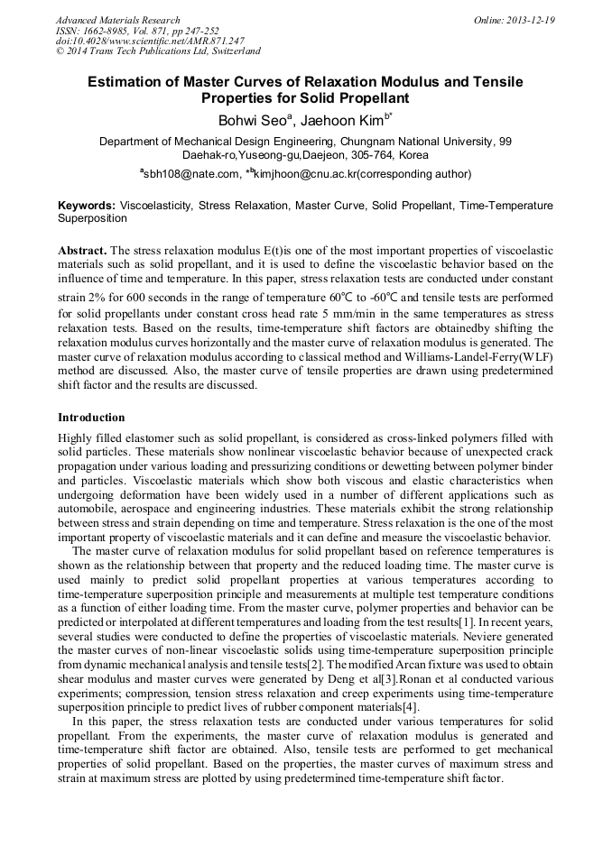 Estimation of Master Curves of Relaxation Modulus and Tensile ...