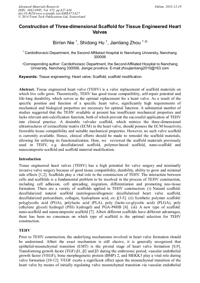 Construction of Three-Dimensional Scaffold for Tissue Engineered Heart ...