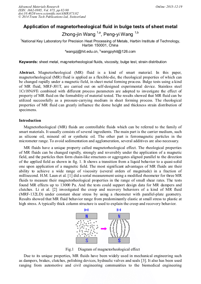 Application of Magnetorheological Fluid in Bulge Tests of Sheet Metal ...