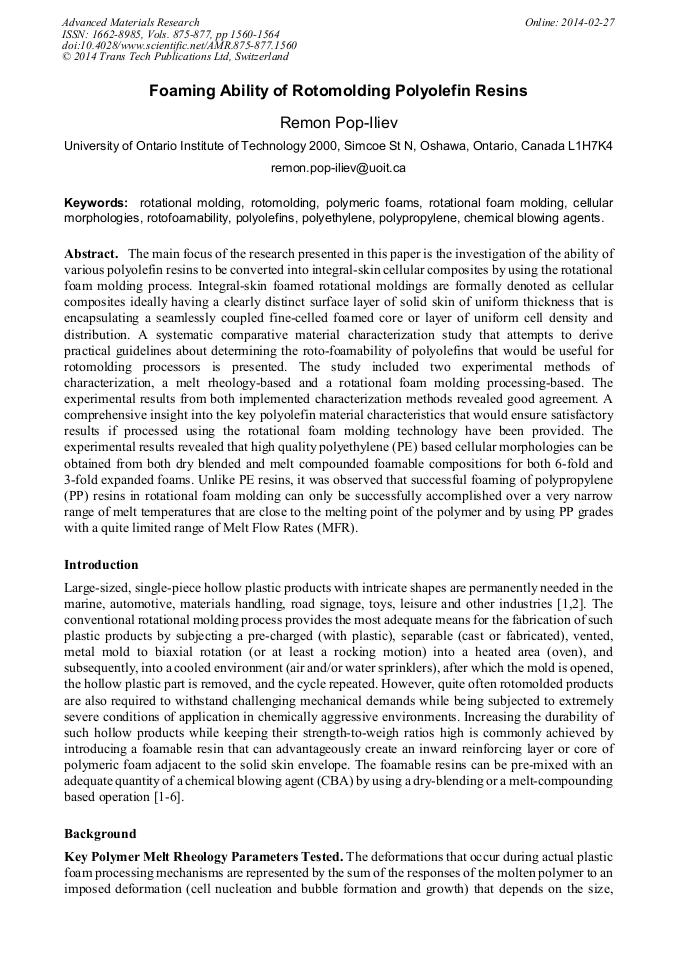 Foaming Ability of Rotomolding Polyolefin Resins | Scientific.Net