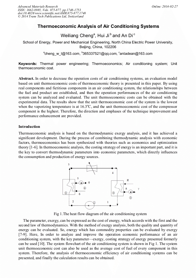 Thermoeconomic Analysis of Air Conditioning Systems | Scientific.Net