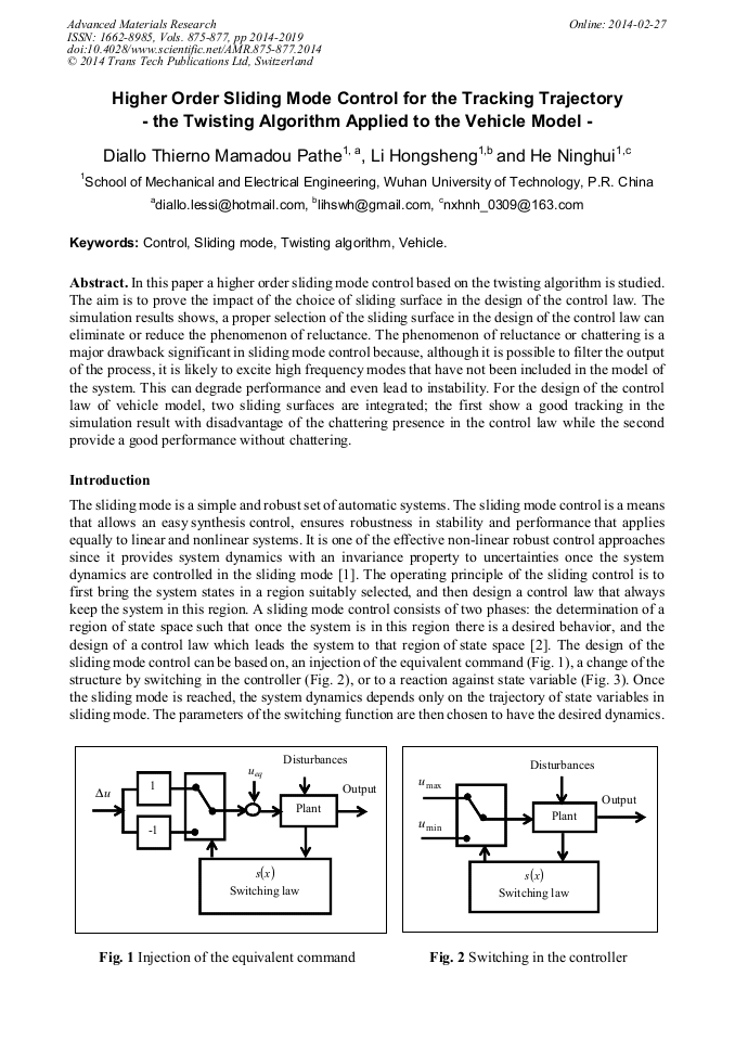 Higher Order Sliding Mode Control for the Tracking Trajectory - The Twisting Algorithm Applied ...