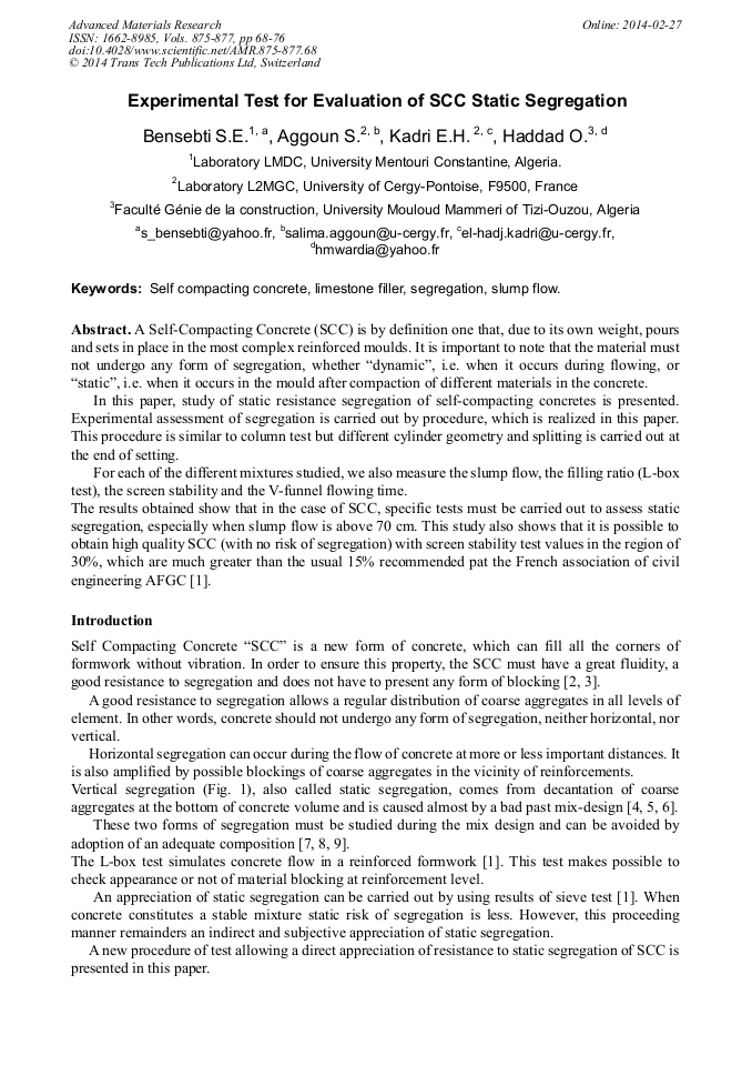 Experimental Test for Evaluation of SCC Static Segregation | Scientific.Net