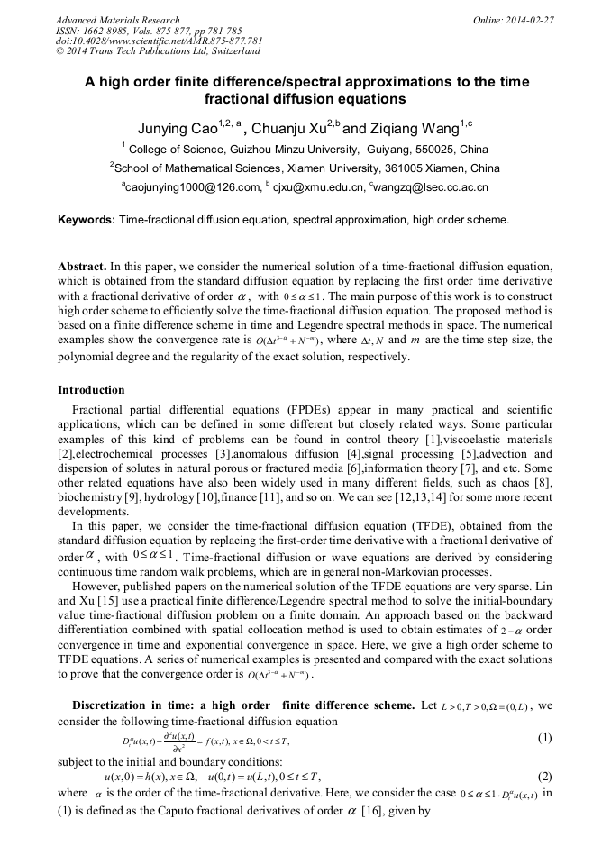 A High Order Finite Difference/Spectral Approximations to the Time ...