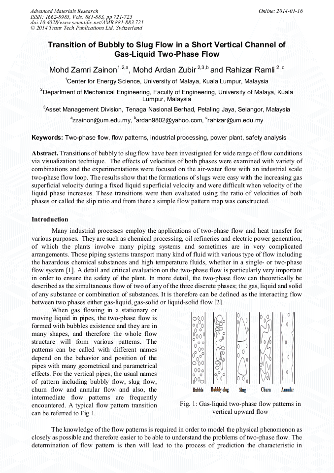 Transition of Bubbly to Slug Flow in a Short Vertical Channel of Gas ...