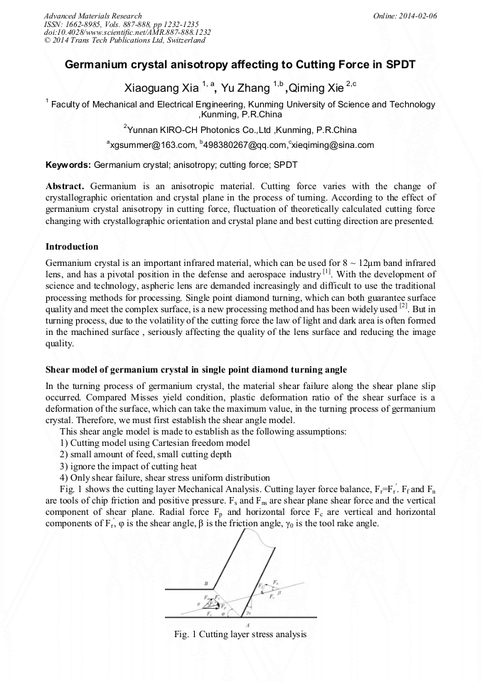 Germanium Crystal Anisotropy Affecting to Cutting Force in SPDT ...