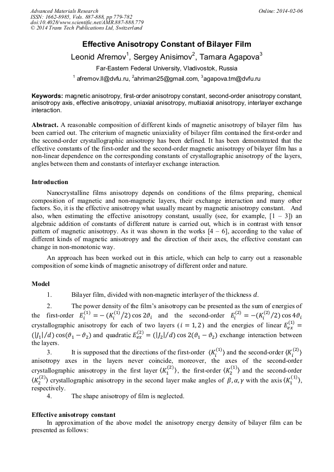 Effective Anisotropy Constant of Bilayer Film | Scientific.Net