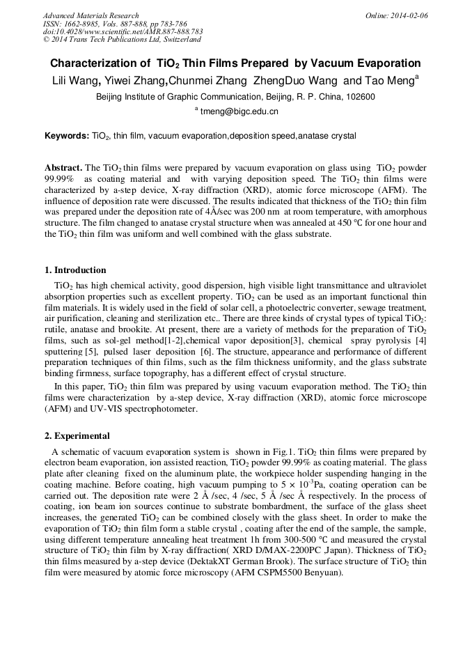 Characterization of TiO2 Thin Films Prepared by Vacuum Evaporation ...