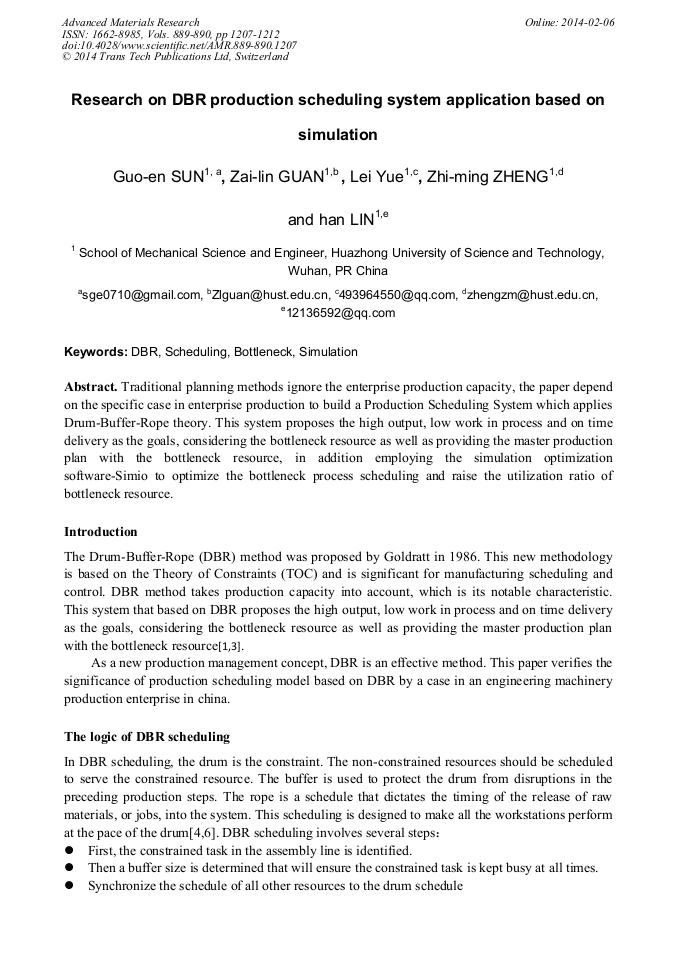 Research on DBR Production Scheduling System Application Based on ...