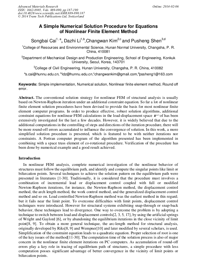 A Simple Numerical Solution Procedure for Equations of Nonlinear Finite ...