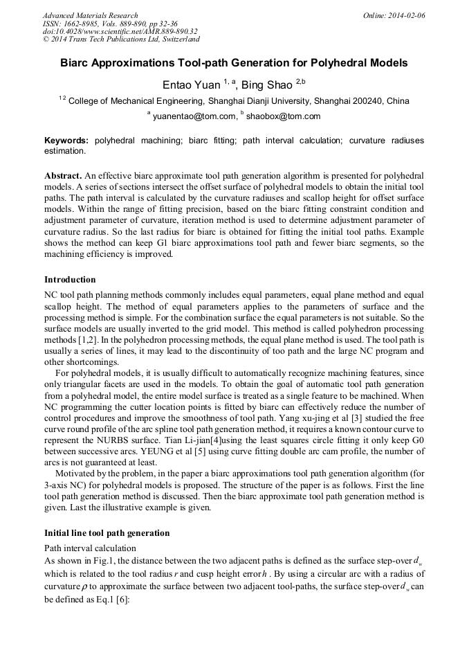 Biarc Approximations Tool-Path Generation for Polyhedral Models ...