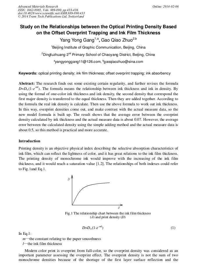 Study on the Relationships between the Optical Printing Density Based ...