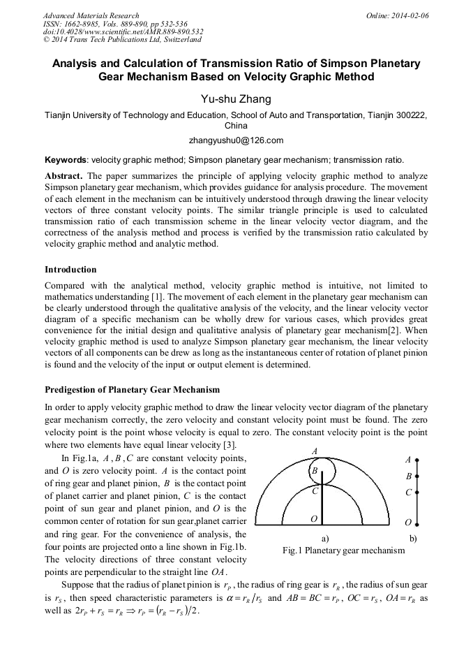 Analysis and Calculation of Transmission Ratio of Simpson Planetary ...