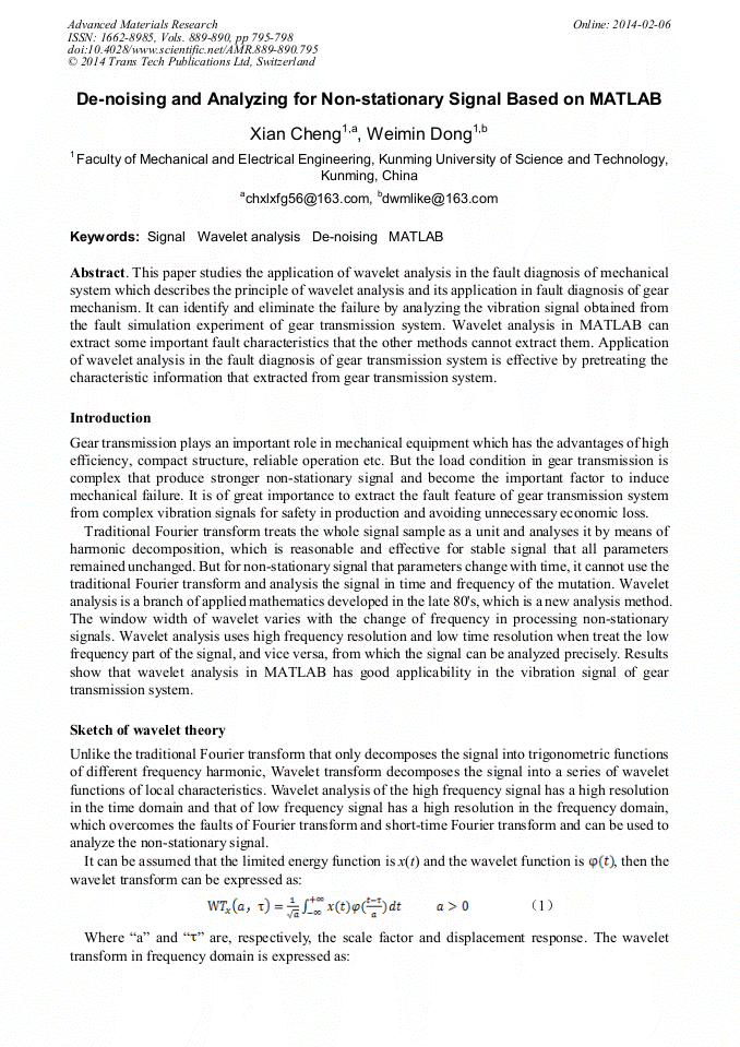 De-Noising and Analyzing for Non-Stationary Signal Based on MATLAB ...