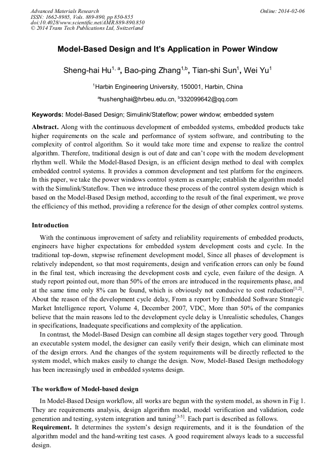Model-Based Design and it's Application in Power Window | Scientific.Net