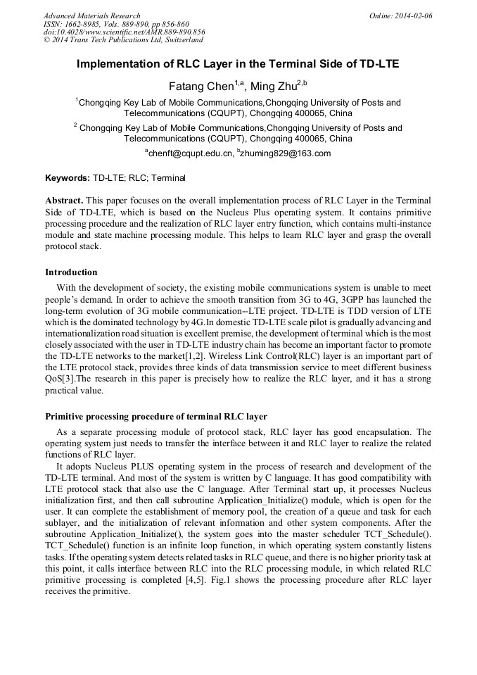 Implementation of RLC Layer in the Terminal Side of TD-LTE | Scientific.Net