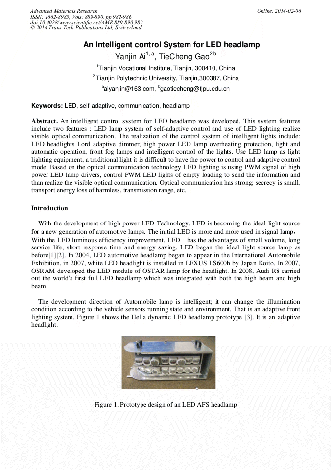 An Intelligent Control System for LED Headlamp | Scientific.Net