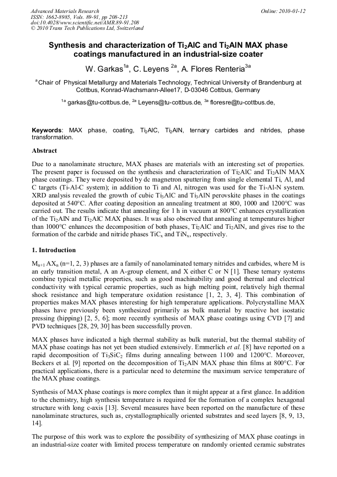 Synthesis and Characterization of Ti2AlC and Ti2AlN MAX Phase Coatings ...