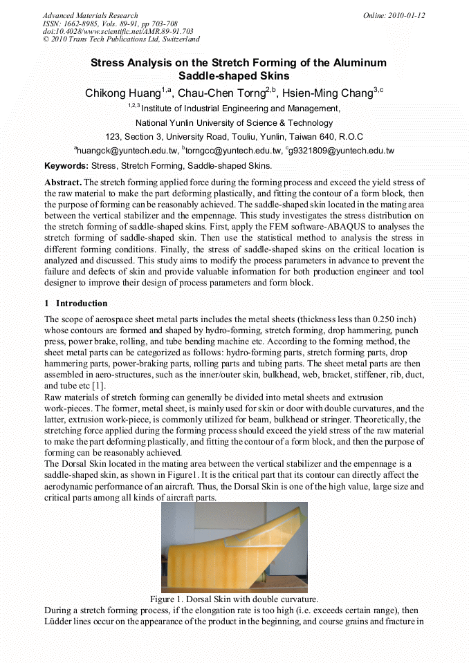 Stress Analysis on the Stretch Forming of the Aluminum Saddle-Shaped ...