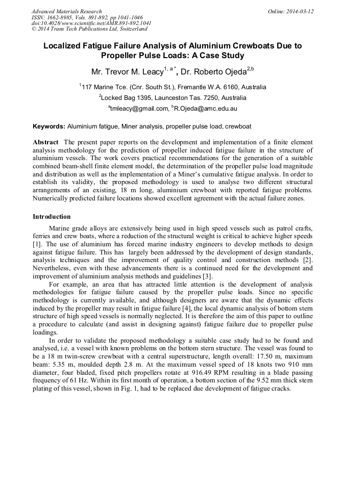 Localized Fatigue Failure Analysis of Aluminium Crewboats due to ...