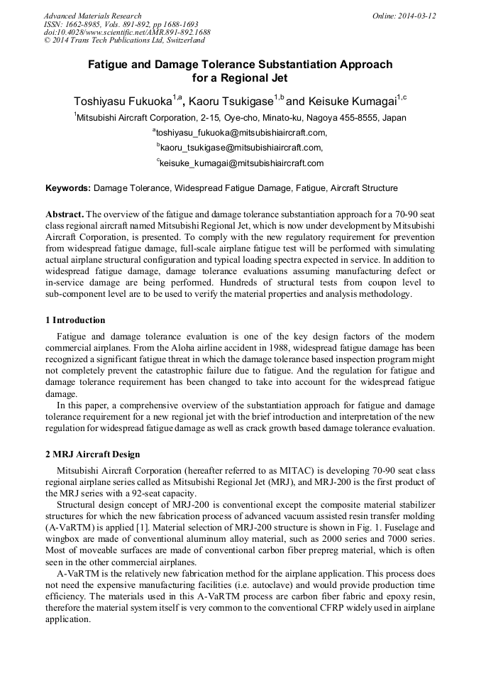 Fatigue and Damage Tolerance Substantiation Approach for a Regional Jet ...