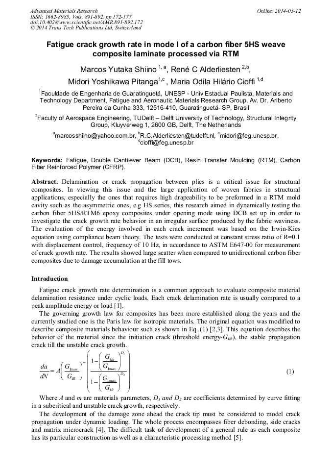 Fatigue Crack Growth Rate in Mode I of a Carbon Fiber 5HS Weave ...
