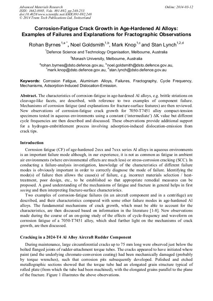Corrosion-Fatigue Crack Growth in Age-Hardened Al Alloys: Examples of ...