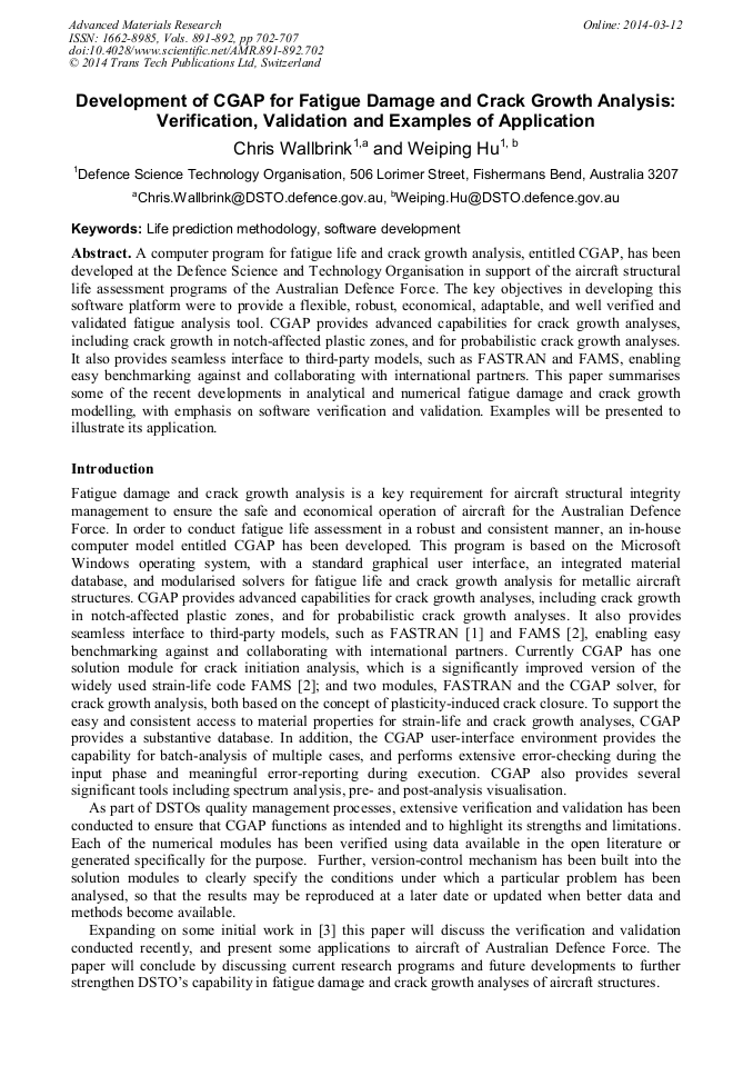 Development of CGAP for Fatigue Damage and Crack Growth Analysis ...