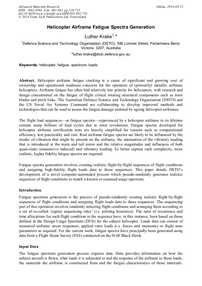 Helicopter Airframe Fatigue Spectra Generation | Scientific.Net
