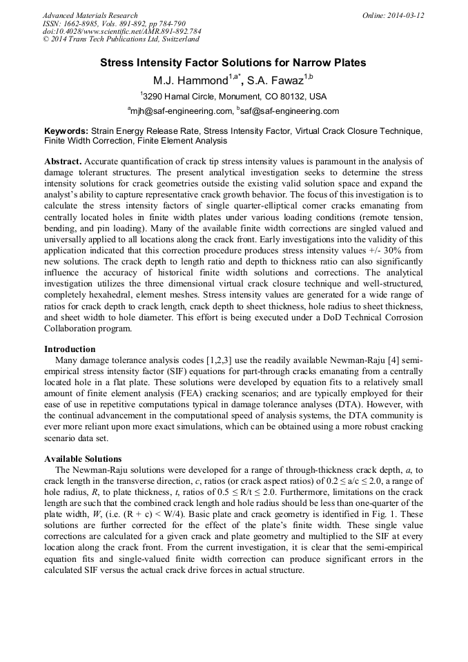 Stress Intensity Factor Solutions for Narrow Plates | Scientific.Net