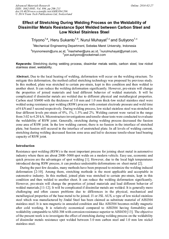 Effect of Stretching during Welding Process on the Weldability of ...